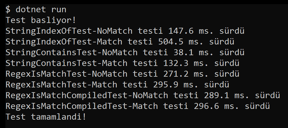 C Stringindexof Stringcontains Regexismatch Regexismatchcompiled Performans